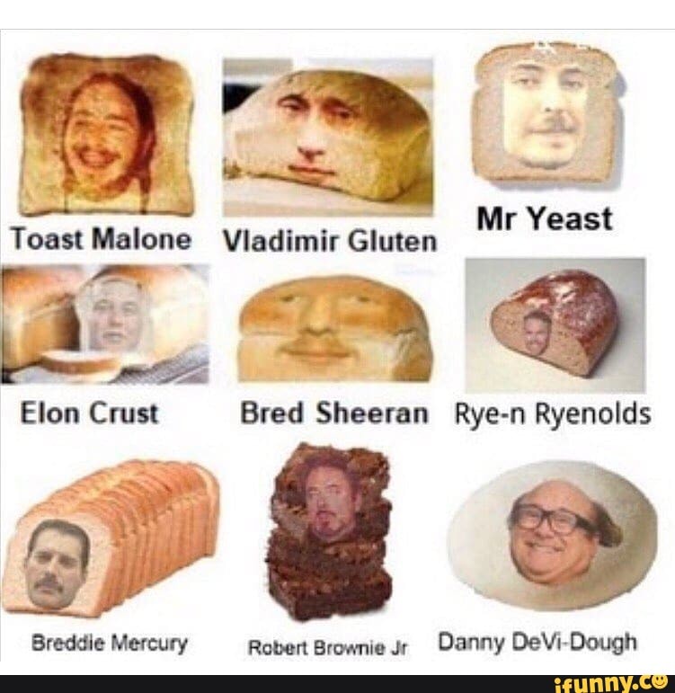 Mr Yeast Toast Malone Vladimir Gluten Elon Crust Bred Sheeran Rye-n ...