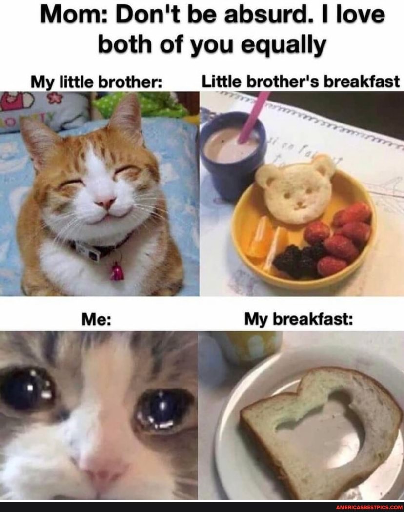 Mom: Don't be absurd. I love both of you equally My little brother ...