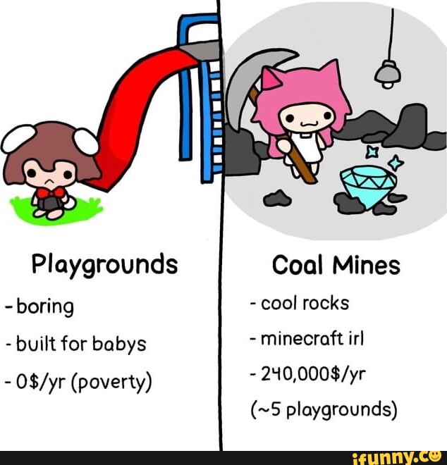 Playgrounds - boring - built for babys - (poverty) Coal Mines - cool ...