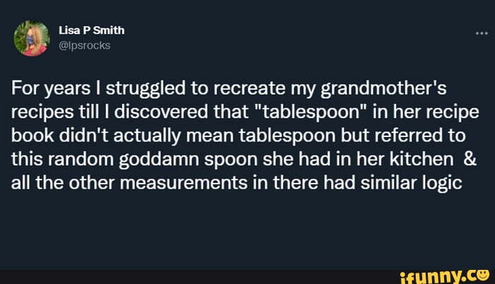 Lisa P Smith For years I struggled to recreate my grandmother's recipes ...