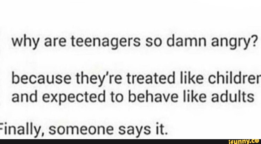 Why are teenagers so damn angry? because they're treated like childrer ...