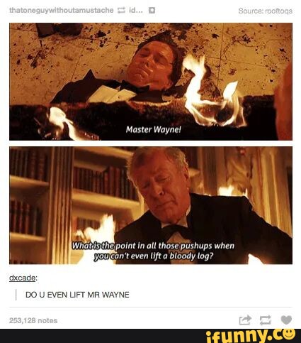 Master Wayne! even lift bloody log? DO EVEN LIFT MR WAYNE - iFunny