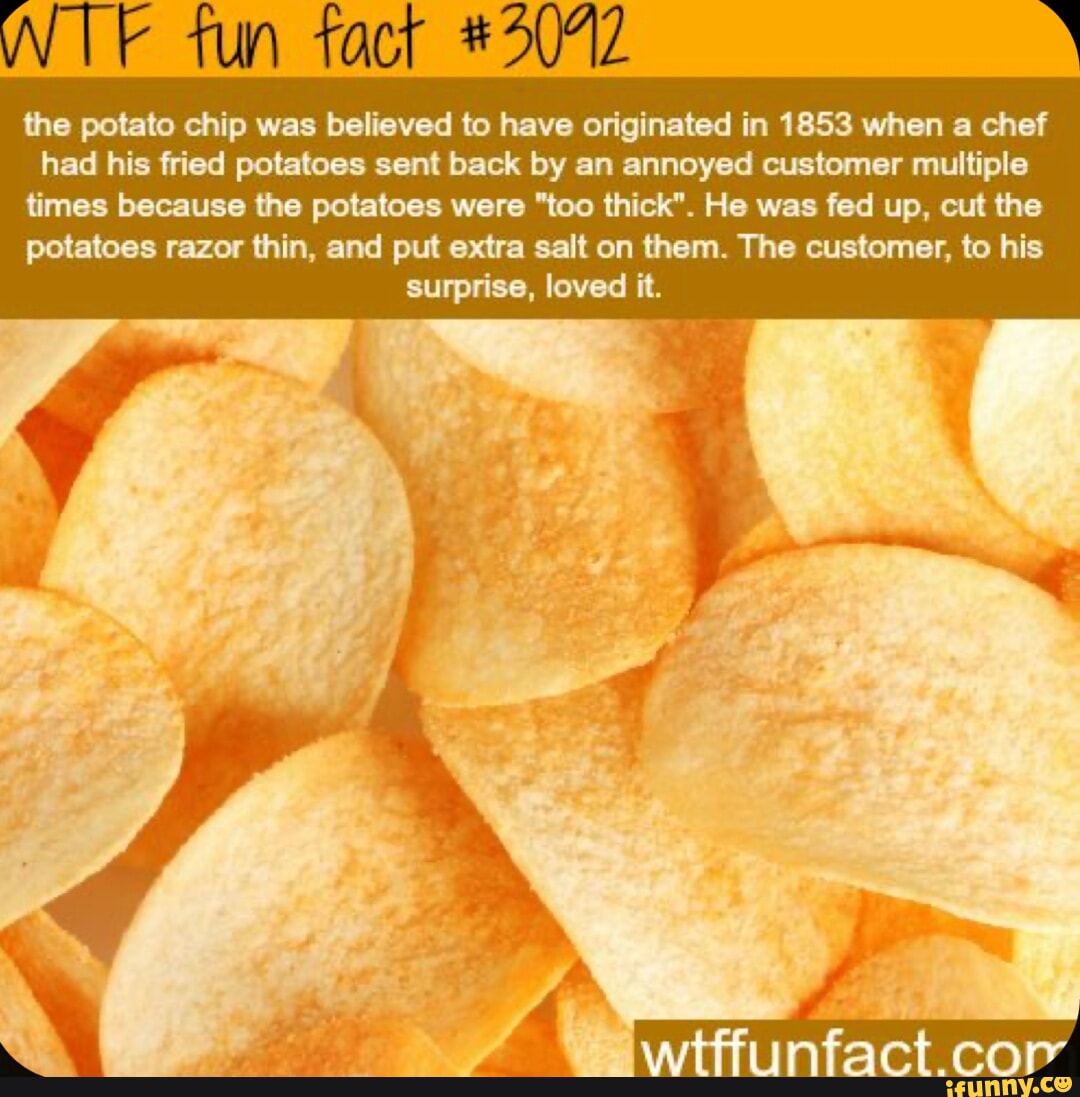 Tun fact #3042 the potato chip was believed to have originated in 1853 ...