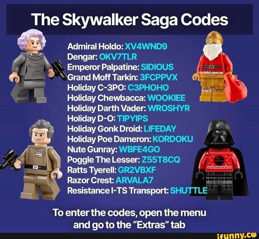 The Skywalker Saga Codes Admiral Holdo: XV4WND9 \ Emperor Pal patine ...