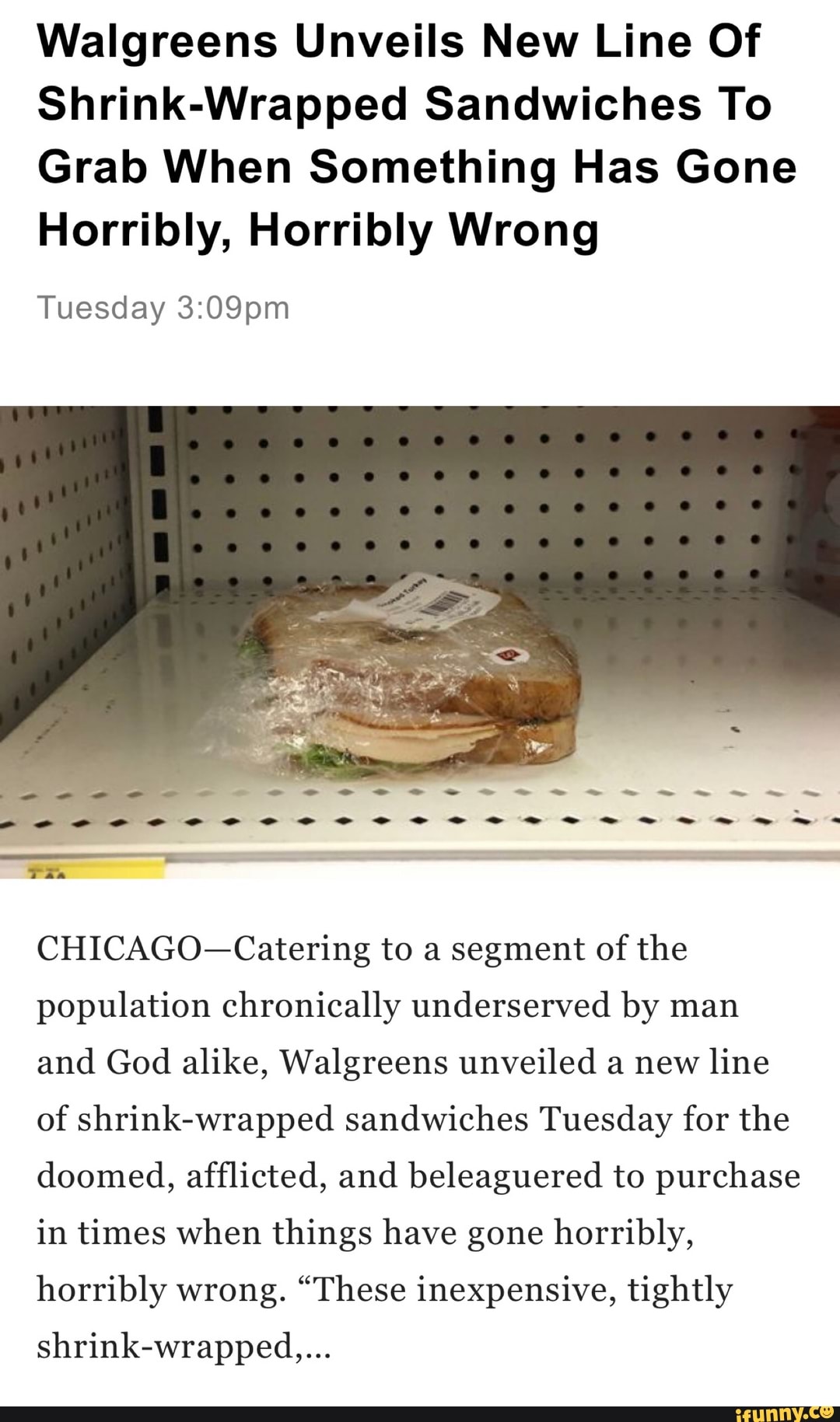 Walgreens Unveils New Line Of Shrink-Wrapped Sandwiches To Grab When ...