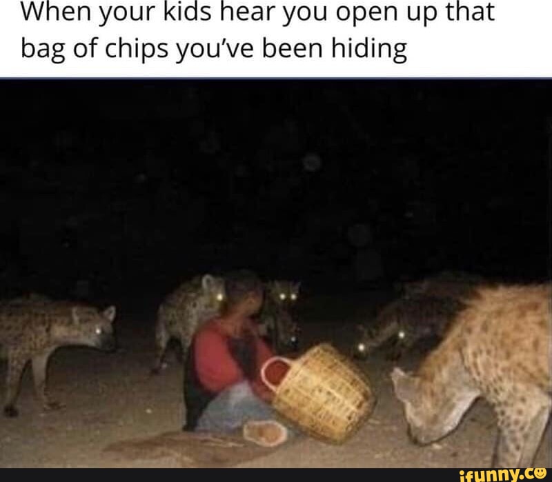 When your kids hear you open up that bag of chips you've been hiding ...