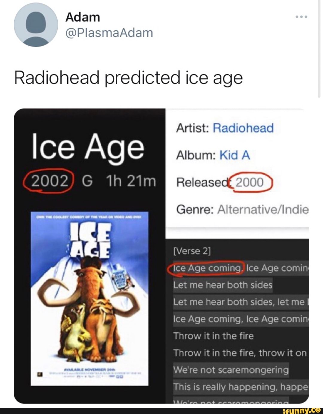Adam Radiohead predicted ice age Artist: Radiohead Ice Age Album: Kid A ...