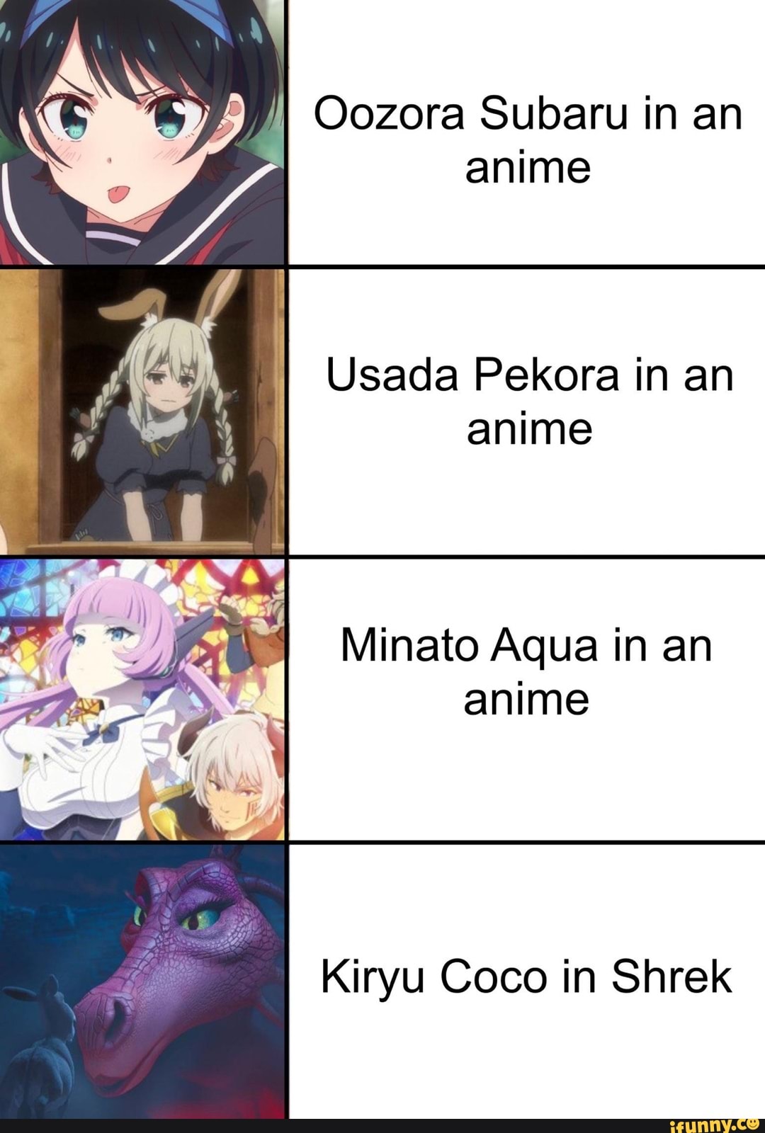 Oozora Subaru in an anime Usada Pekora in an anime Minato Aqua in an ...