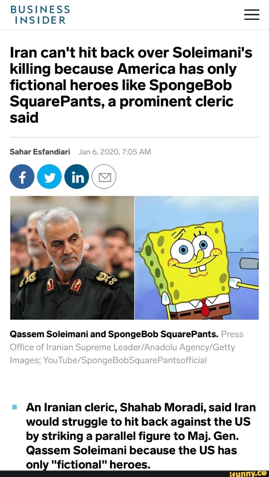 BUSINESS INSIDER Iran can't hit back over Soleimani's killing because ...