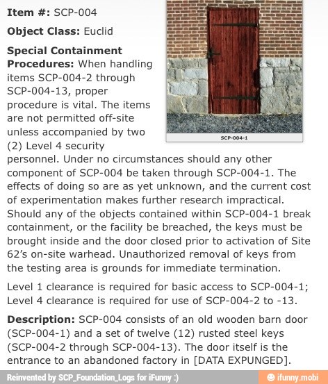 Special Containment Procedures: When handling items SCP-004-2 through ...