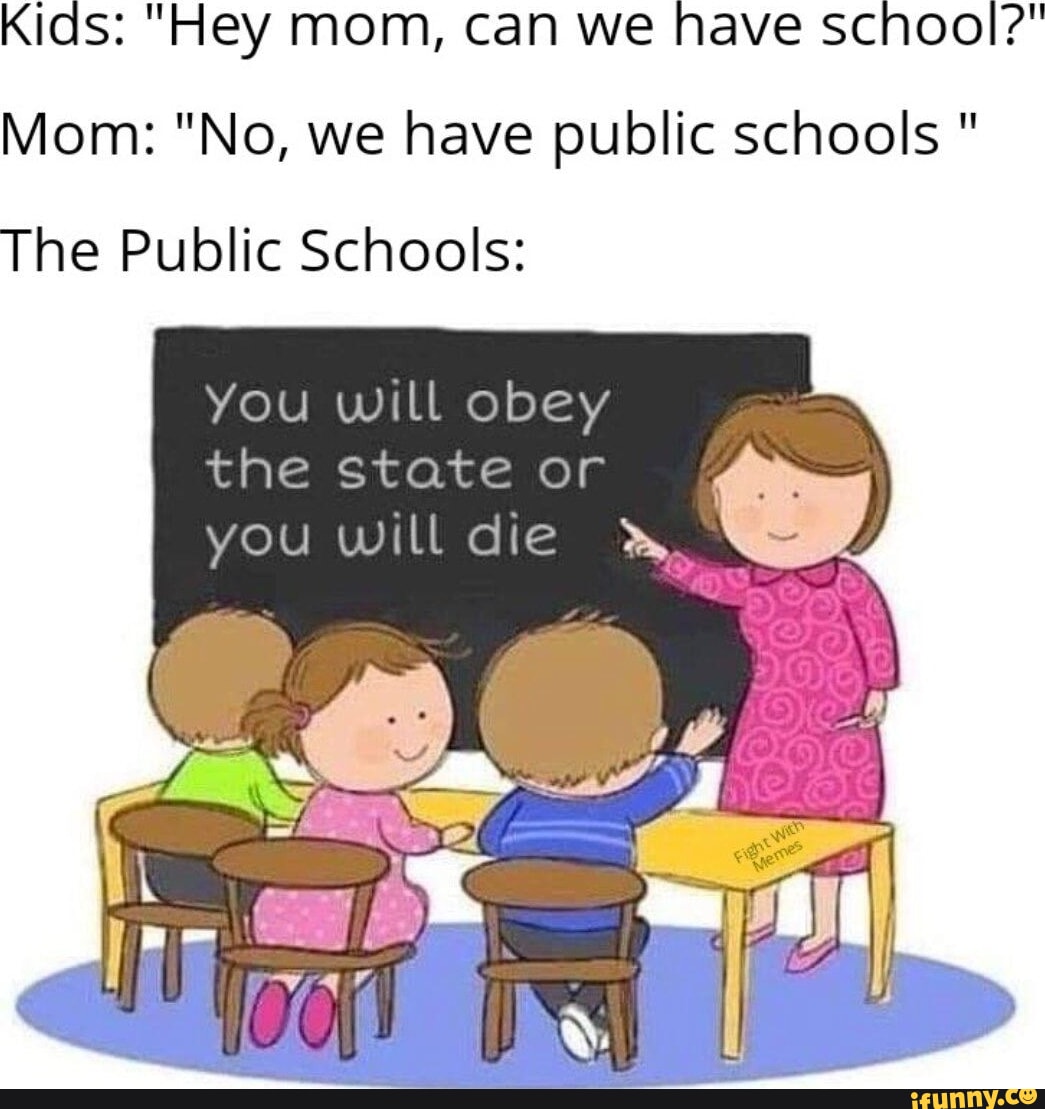 Kids: "Hey mom, can we nave school?" Mom: "No, we have public schools ...