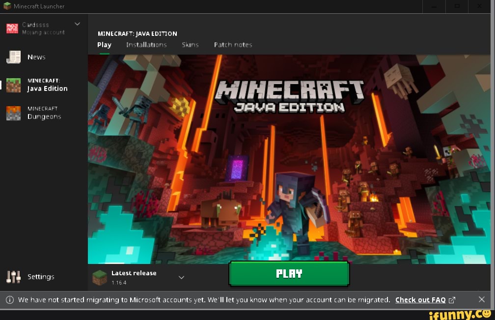 Minecraft Launcher Card: Mojang account MINECRAFT: JAVA EDITION Play ...
