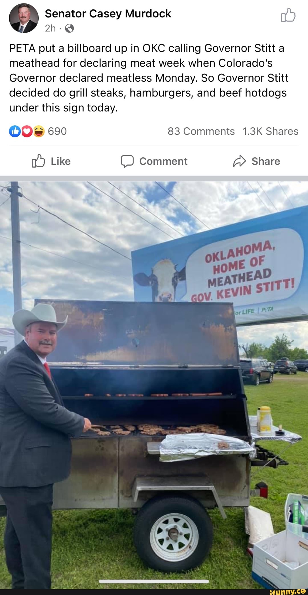 Love my state - Senator Casey Murdock PETA put a billboard up in OKC ...