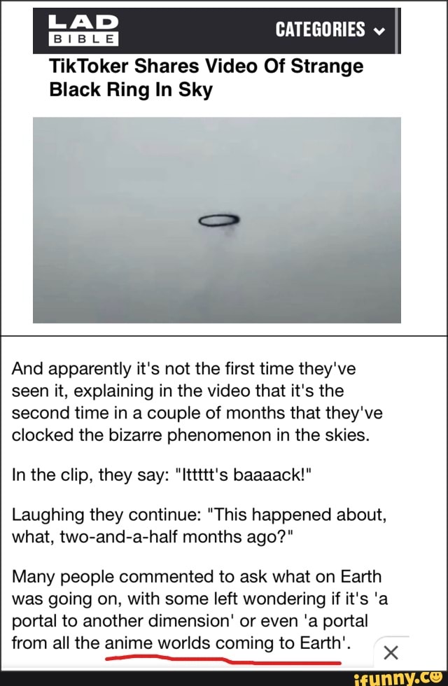 LAD CATEGORIES TikToker Shares Video Of Strange Black Ring In Sky And ...