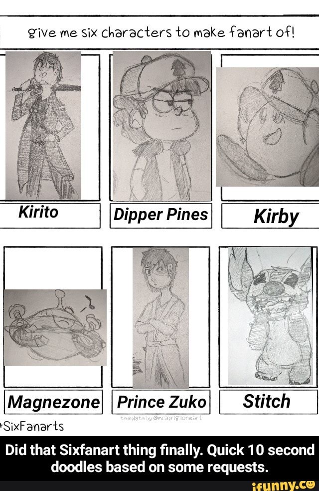 Give me six characters to make fanart of! MagnezoneI Prince Zuko Stitch ...