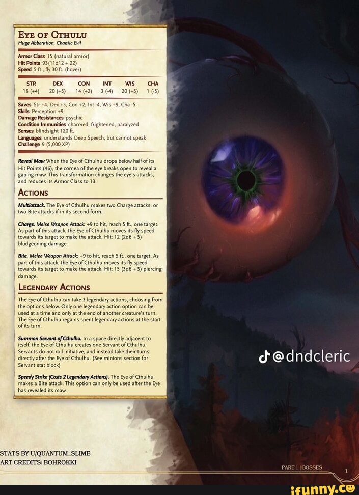 Eyz or CTHULU Huge Abberation, Coot 'Armor Class 15 (natural amon) Hit ...