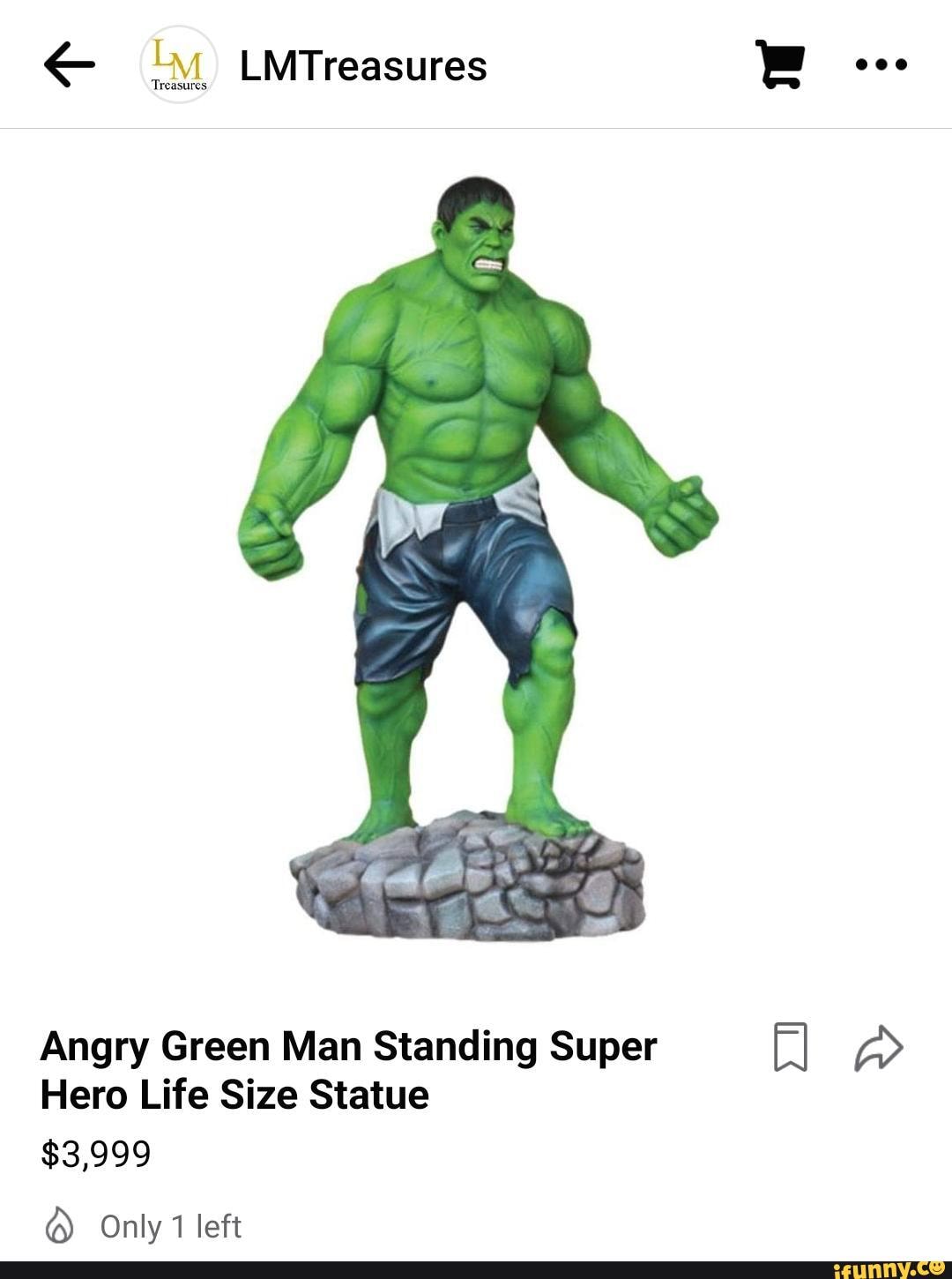 LMTreasures Angry Green Man Standing Super Hero Life Size Statue $3,999 ...