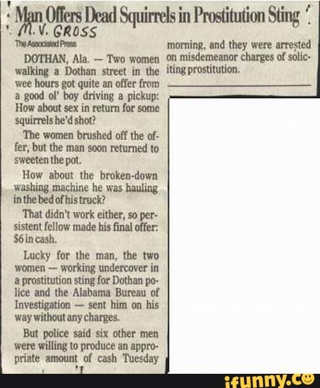 Hillbilly Criminal - Man Oflers Dead Squirels in Prostitution Sting ...
