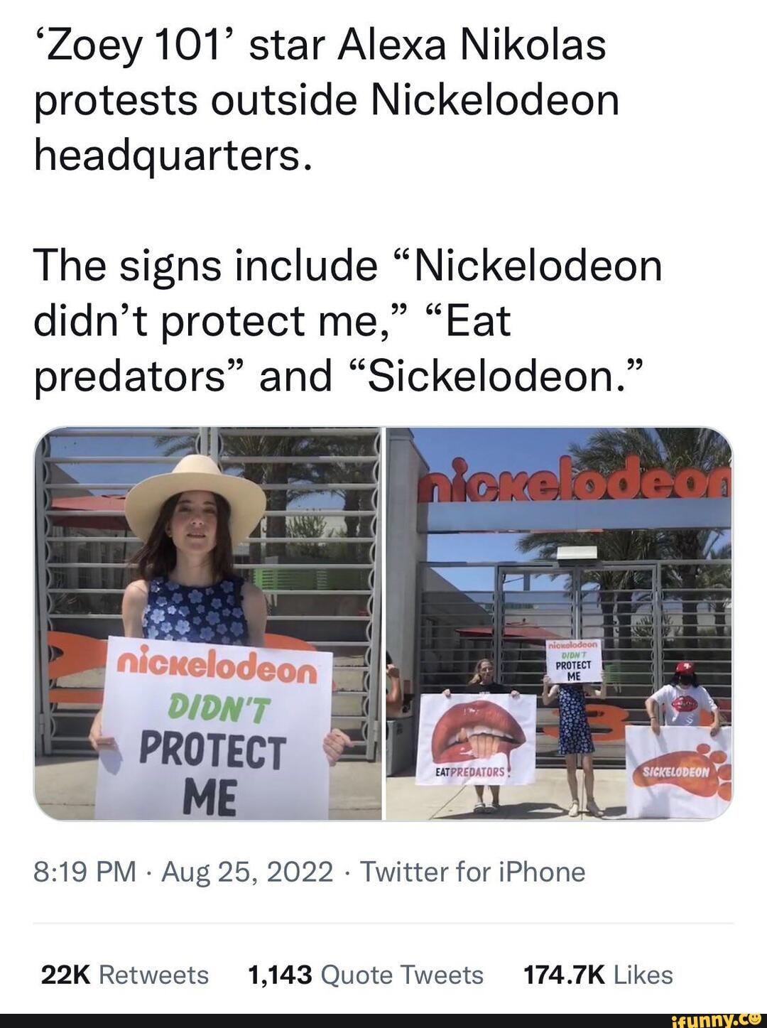 'Zoey 101' star Alexa Nikolas protests outside Nickelodeon headquarters ...