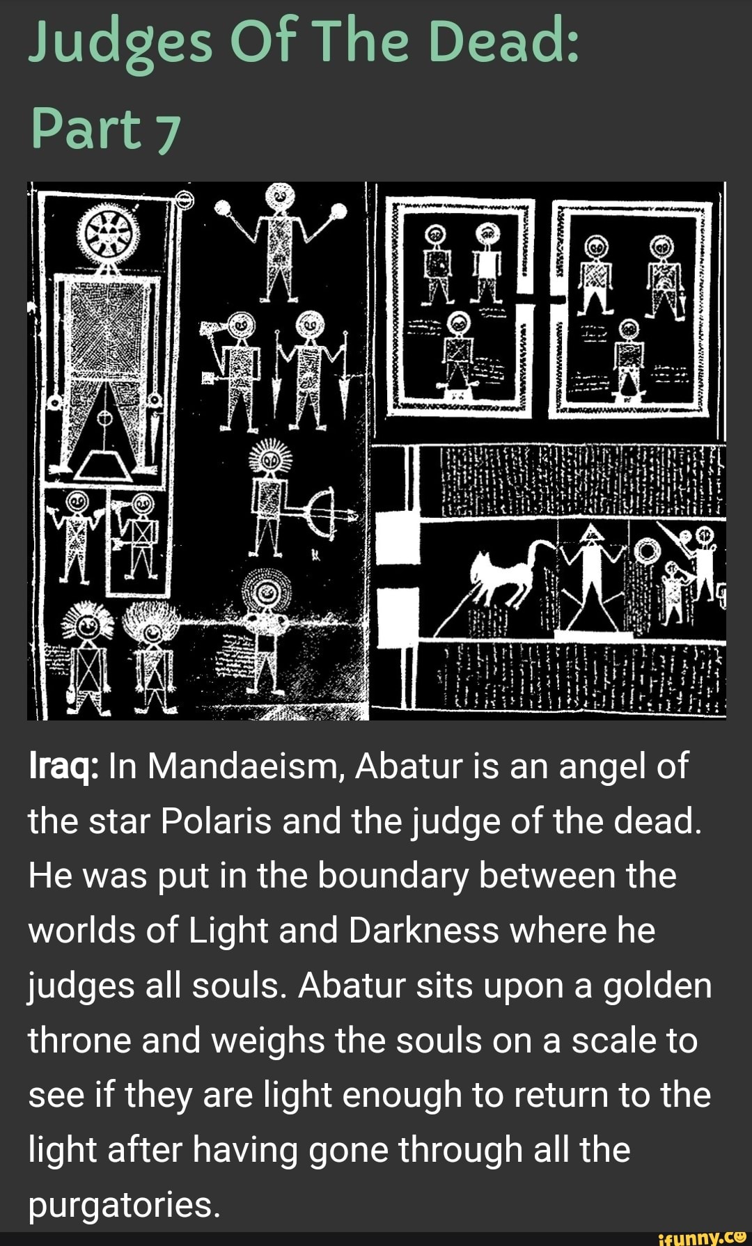 Judges Of The Dead: Iraq: In Mandaeism, Abatur is an angel of the star ...