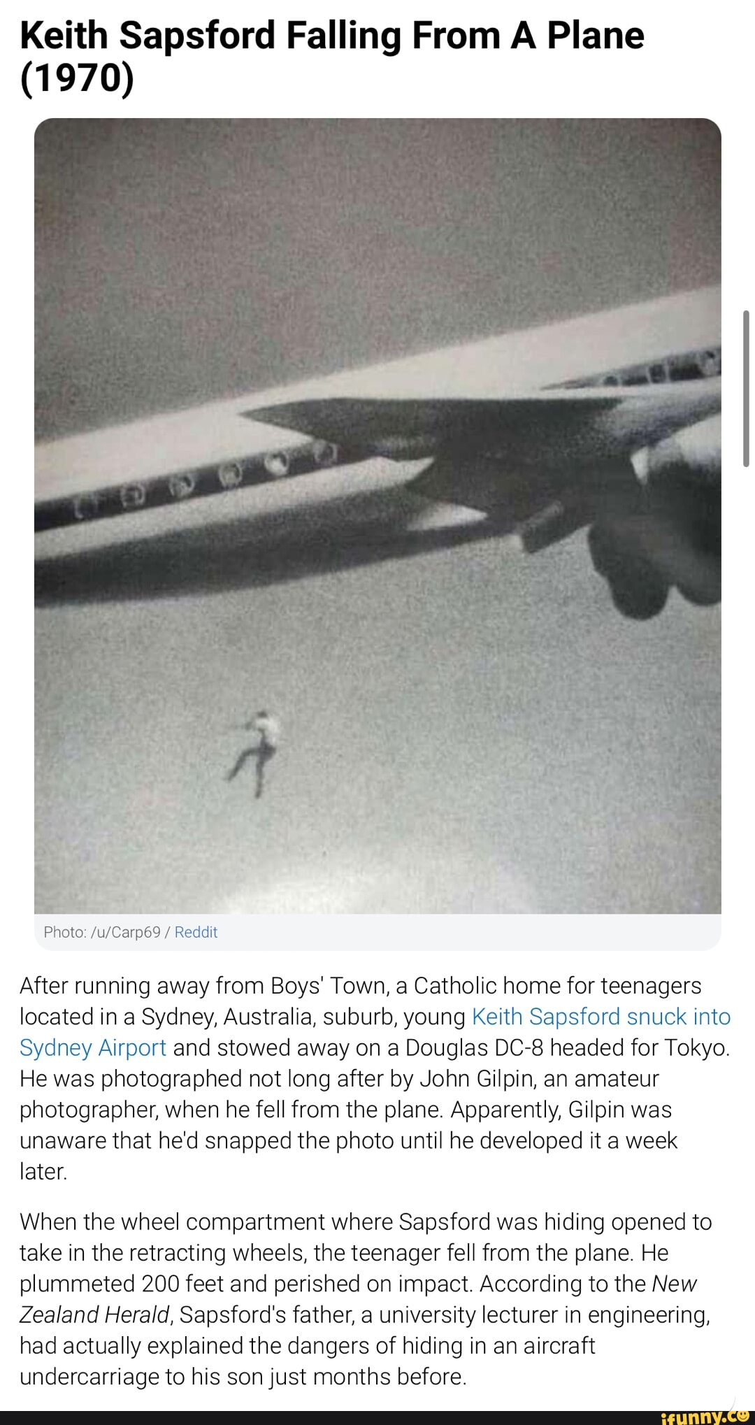 Keith Sapsford Falling From A Plane (1970) Photo: / Reddit After ...