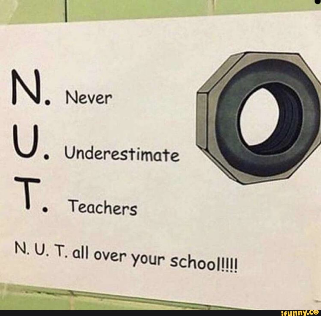 IN Never Underestimate Teachers N. U. T. all over your schoollill - iFunny