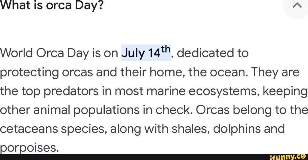 What is orca Day? World Orca Day is on July 14* dedicated to protecting ...