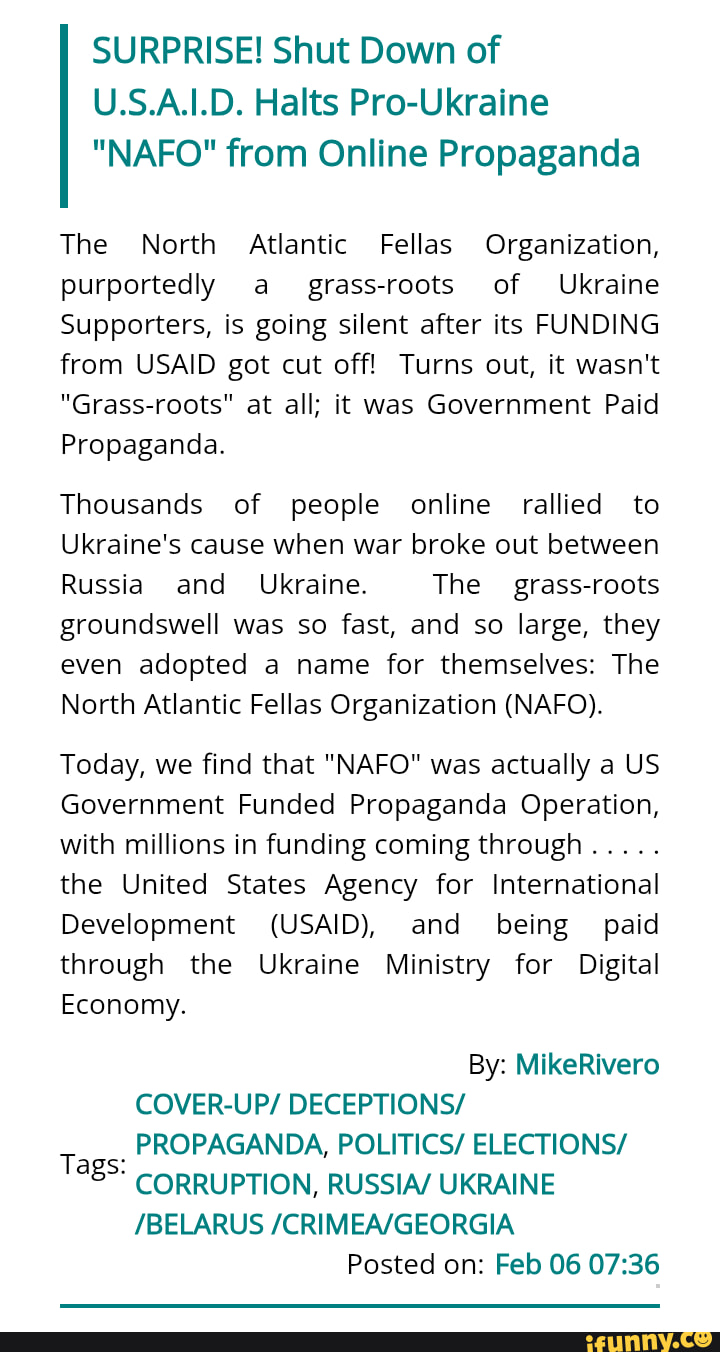 NAFO fellas USAID Got Cut Off - NAFO fellas USAID Got Cut Off SURPRISE ...