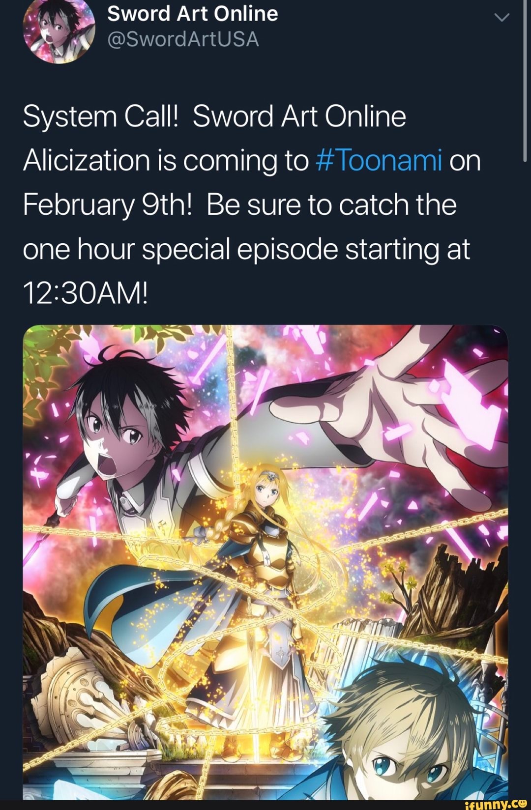 System Call! Sword Art Ohline Alicization is coming to #Toonami on ...