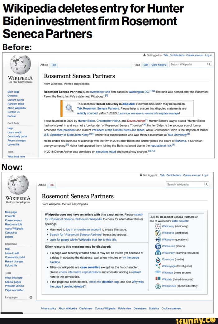 Wikipedia deletes entry for Hunter Biden investment firm Rosemont ...