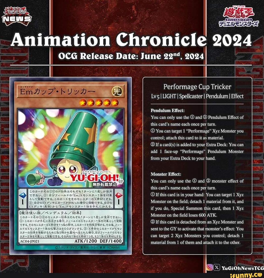 Animation Chronicle 2024 OCG Release Date: June 2024 Performage Cup Tricker I LIGHT I ...