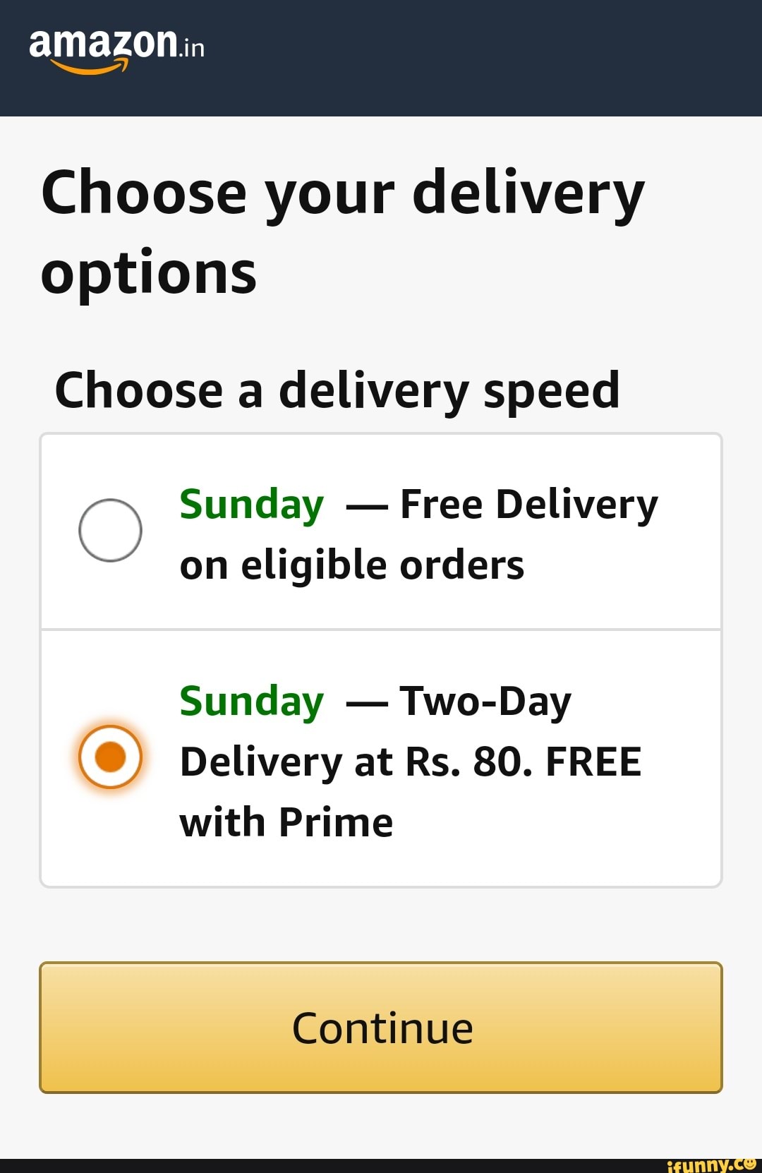 Choose your delivery options Choose a delivery speed O Sunday Free ...