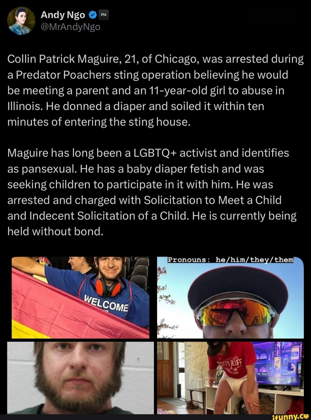 Collin Patrick Maguire, 21, of Chicago, was arrested during a Predator Poachers sting operation ...