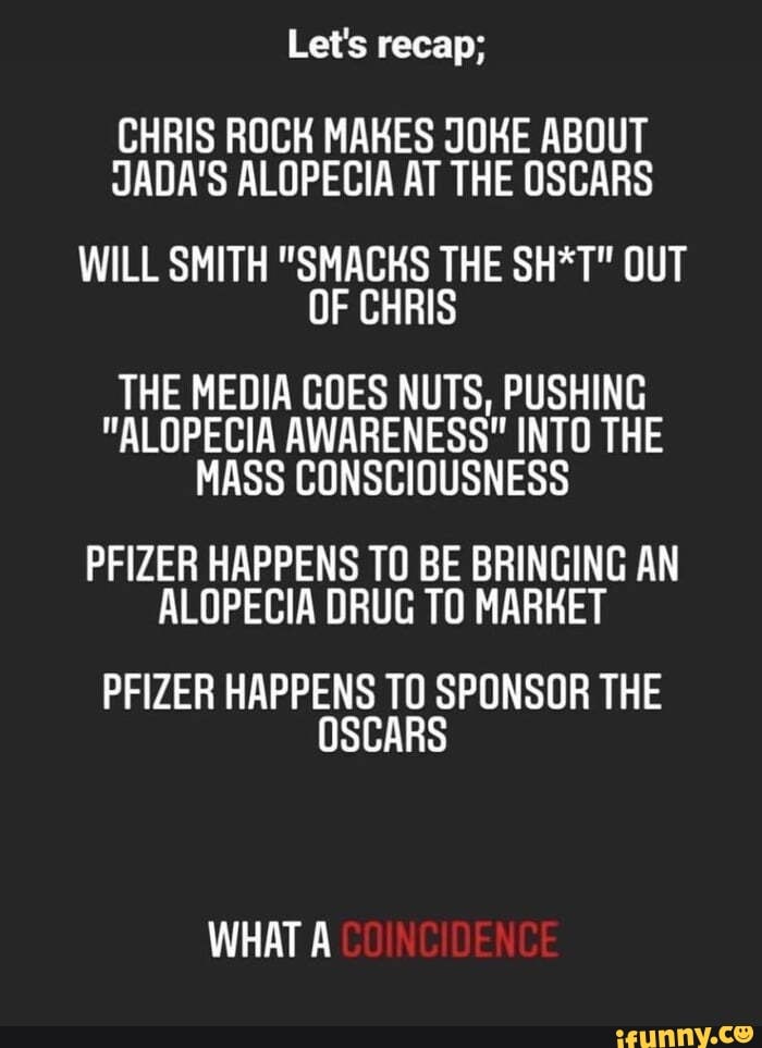 Let's recap; CHRIS ROCK MAKES JOKE ABOUT JADA'S ALOPECIA AT THE OSCARS ...