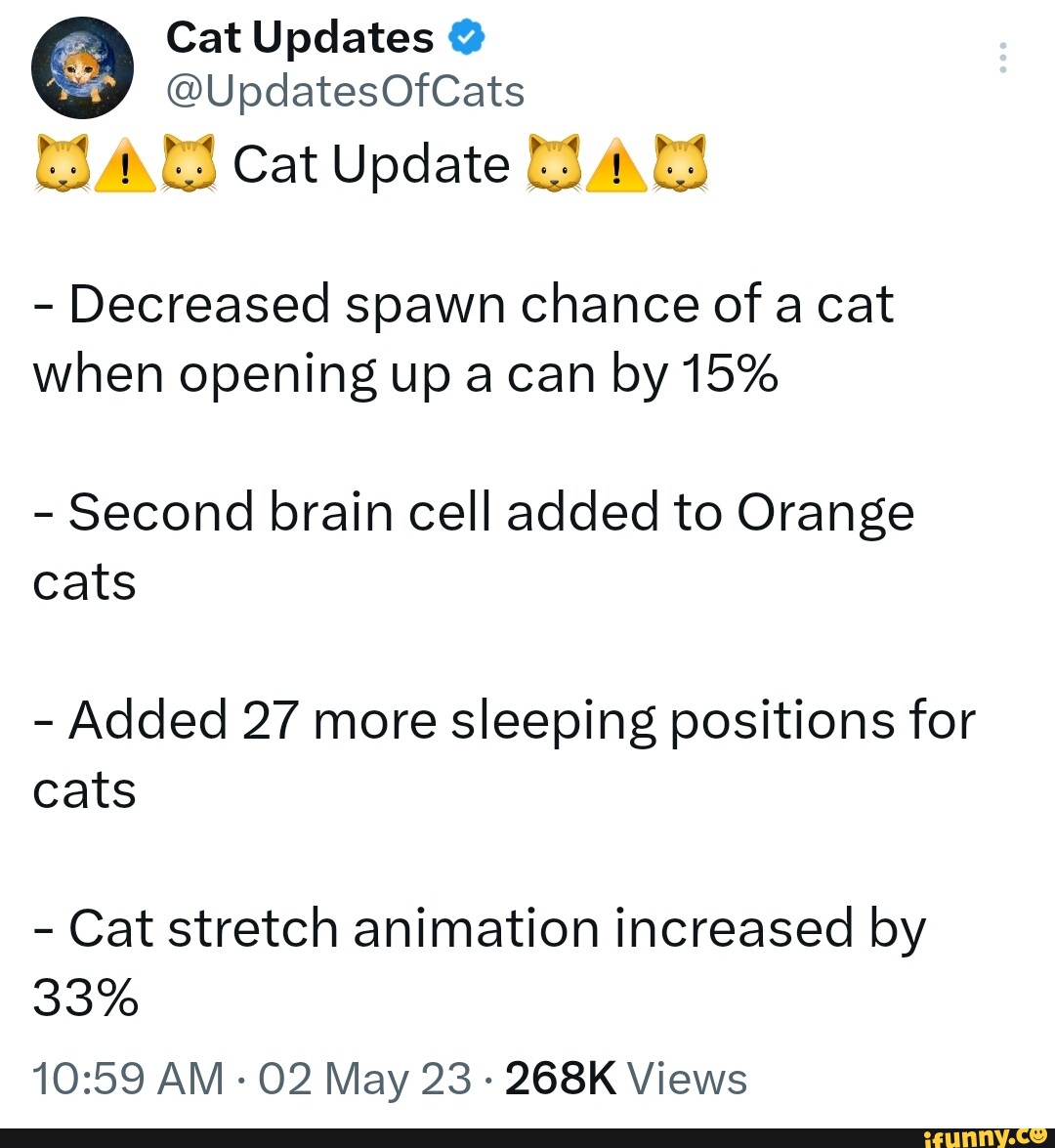 Cat Updates @ @UpdatesOfCats Gay A Cat Update - Decreased spawn chance ...