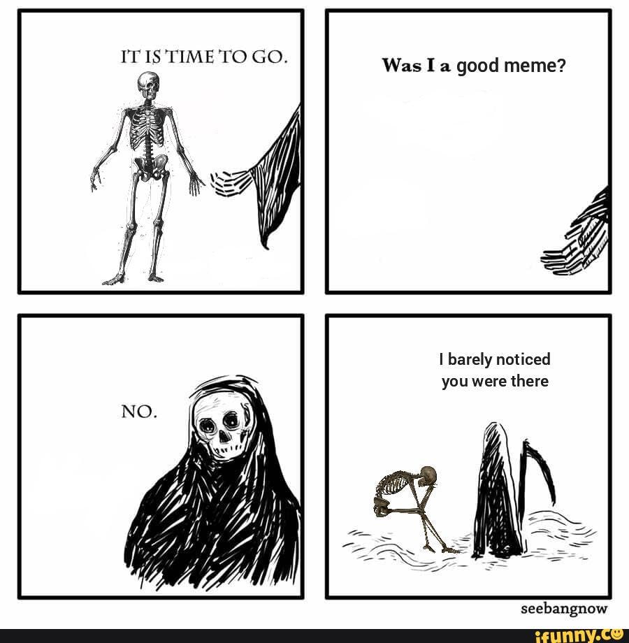 IT TIME TO GO. Was I a good meme? barely noticed you were there ...