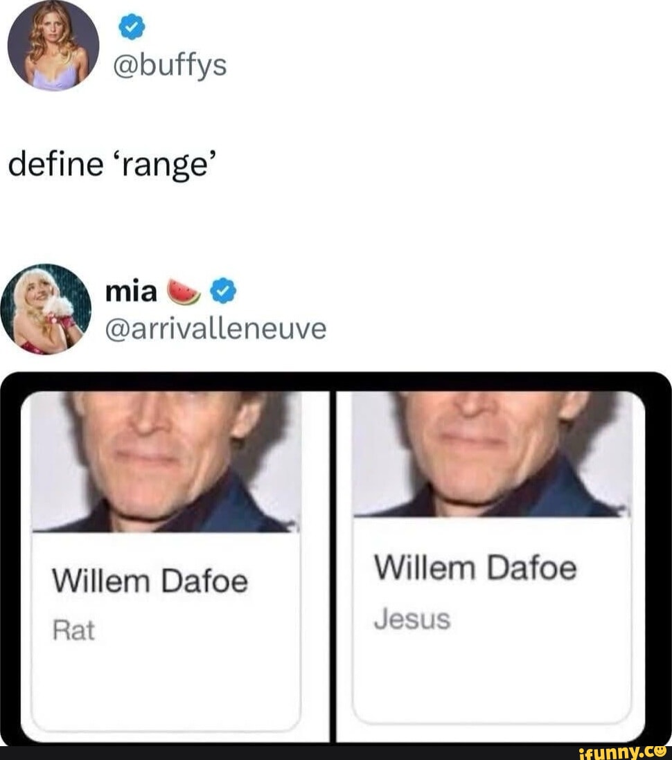 Define 'range' mia& @arrivalleneuve Willem Dafoe Rat Willem Dafoe Jesus ...