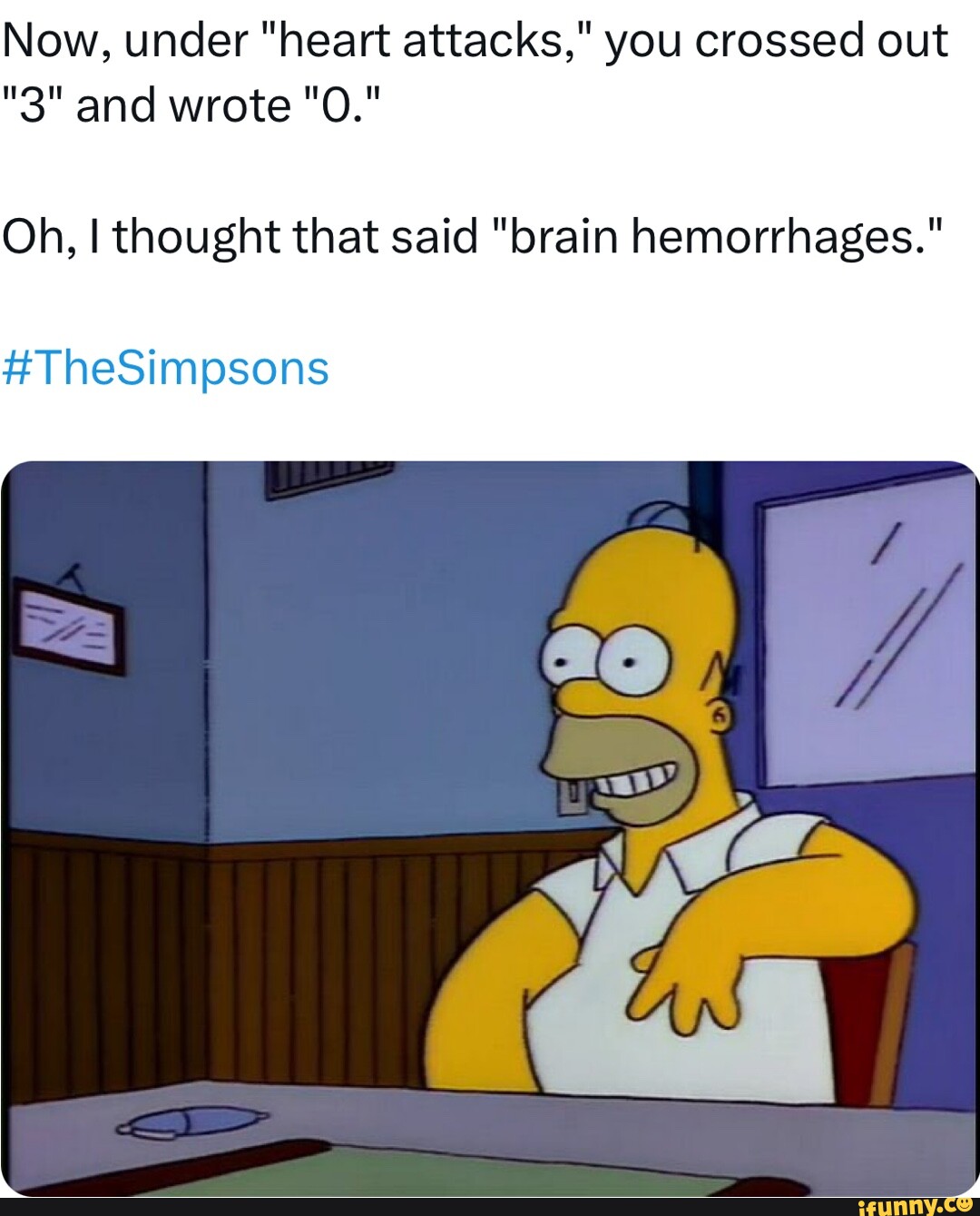 Now, under "heart attacks," you crossed out "3" and wrote "0." Oh, I ...