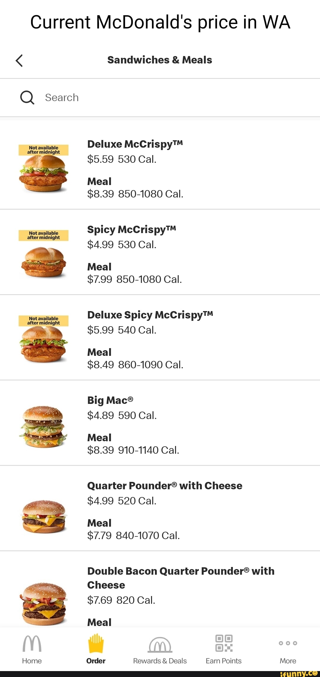Current McDonald's price in WA Q Search Not available after midnight ...