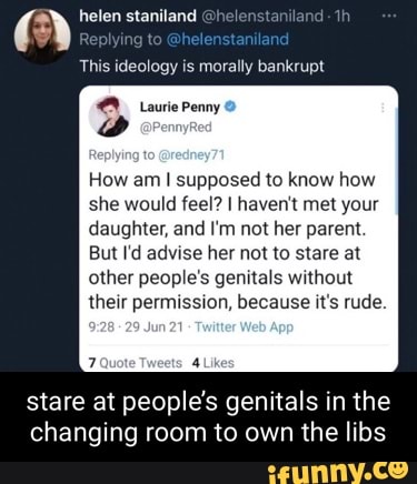 Helen staniland @helenstaniland This ideology is morally bankrupt ...