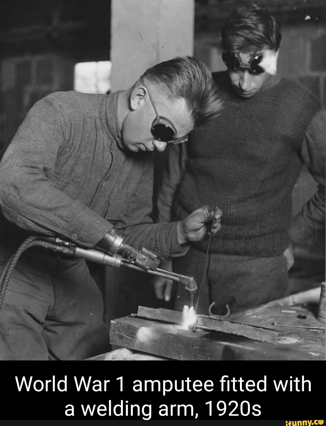 World War 1 amputee fitted with a welding arm, 1920s - iFunny