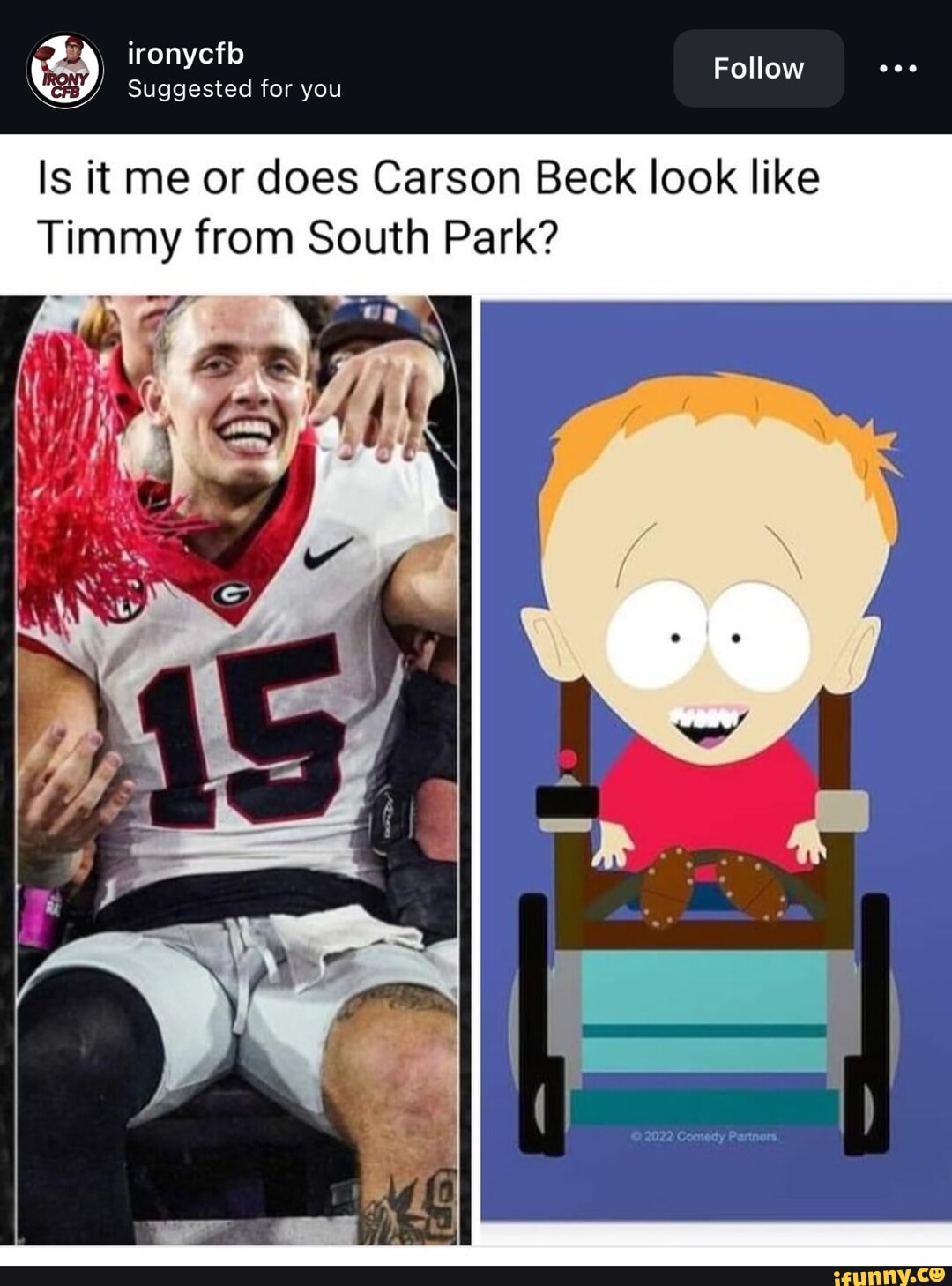 Ironycfb Follow Suggested for you Is it me or does Carson Beck look ...