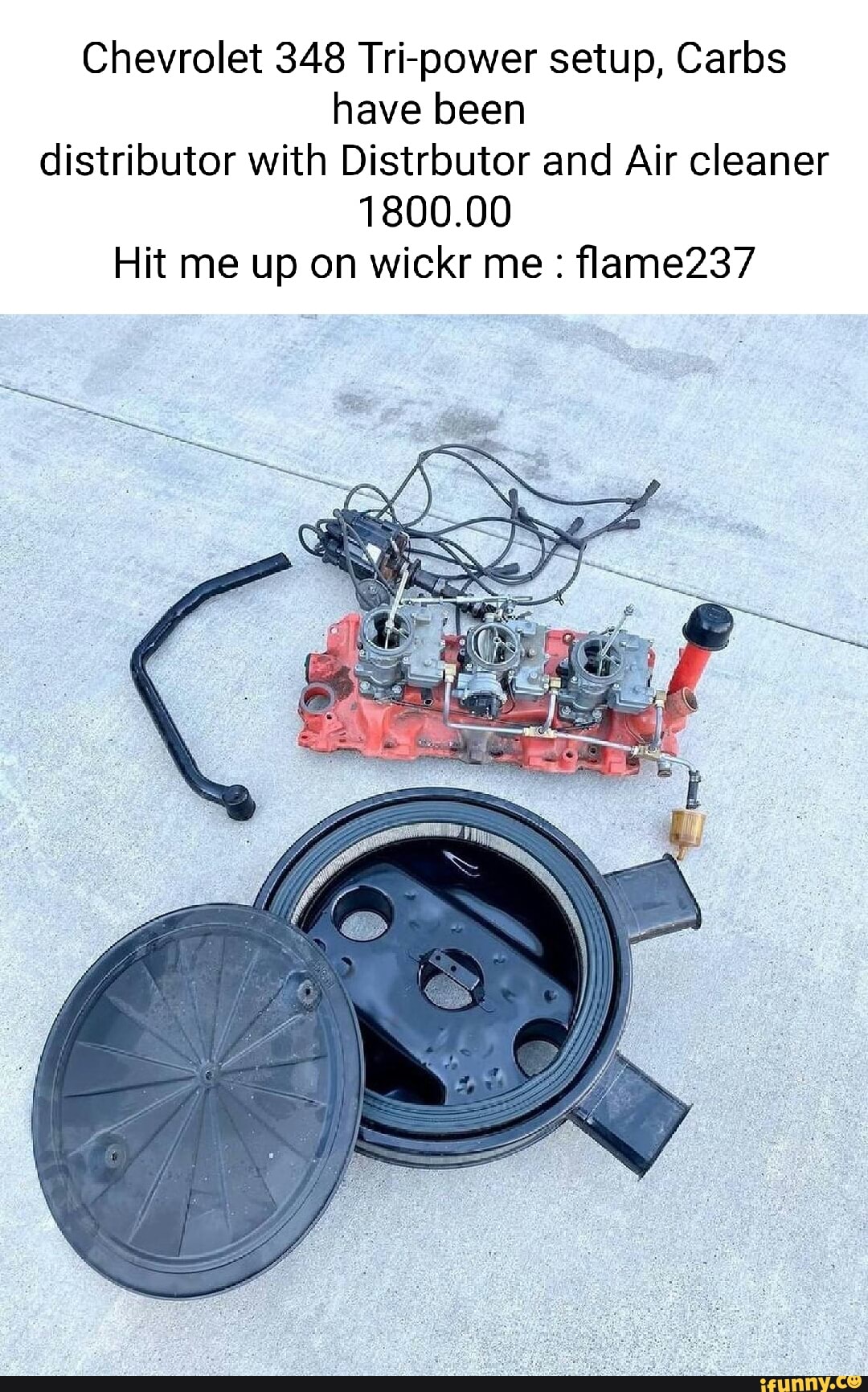 Chevrolet 348 Tri-power setup, Carbs have been distributor with ...