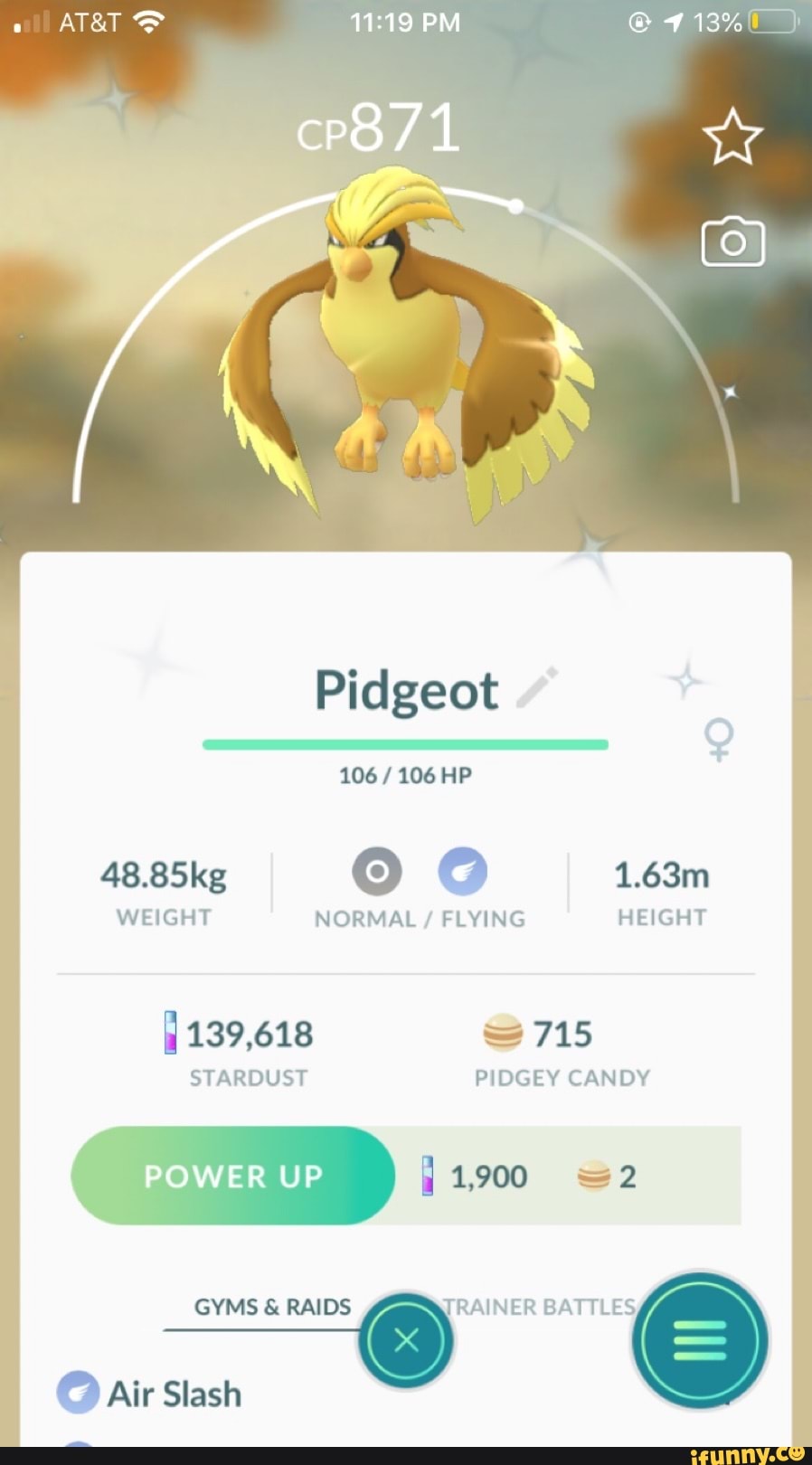 Pidgeot WEIGHT NORMAL FLYING elle POWER UP 11900 =2 - iFunny