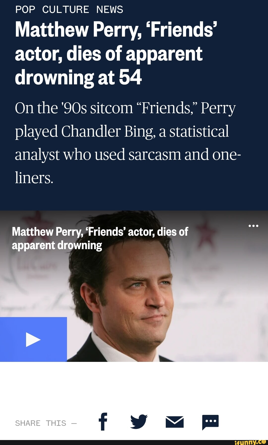 POP CULTURE NEWS Matthew Perry, 'Friends' actor, dies of apparent ...