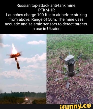 Russian top-attack anti-tank mine. PTKM-1R Launches charge 100 ft into ...