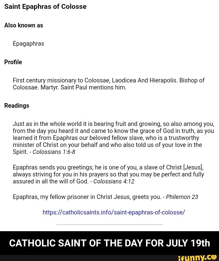 Saint Epaphras of Colosse Also known as Epagaphras Profile First ...