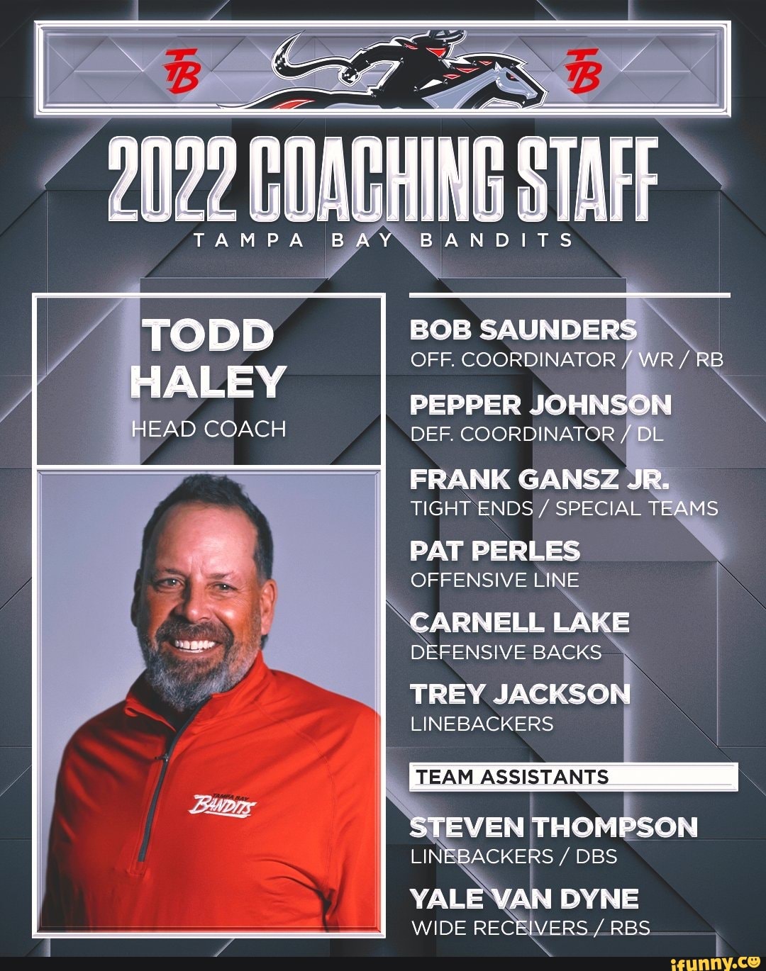 BOAGHING STAR TAMPA BAY BANDITS TODD BOB SAUNDERS OFF, COORDINATOR / WR ...