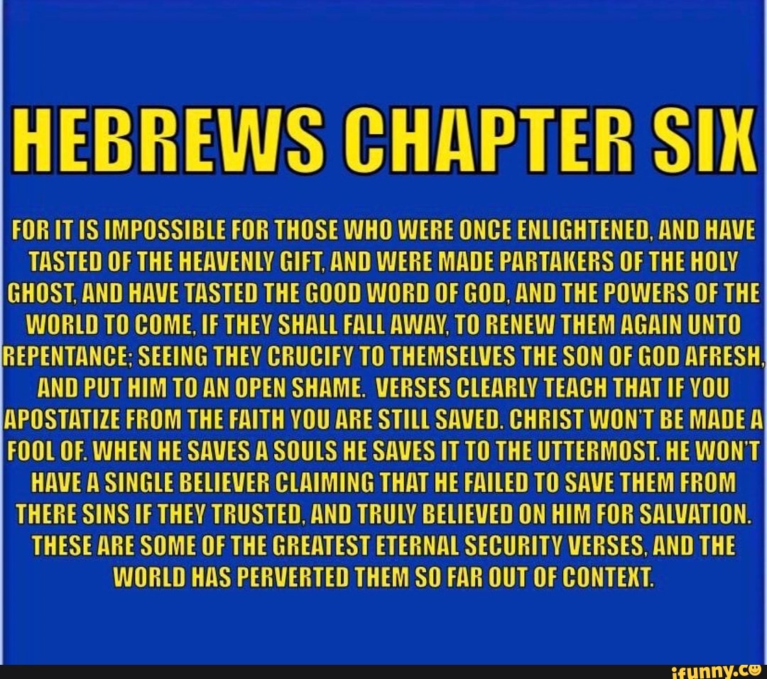 HEBREWS CHAPTER SIX FOR ITIS IMPOSSIBLE FOR THOSE WHO WERE ONCE ...