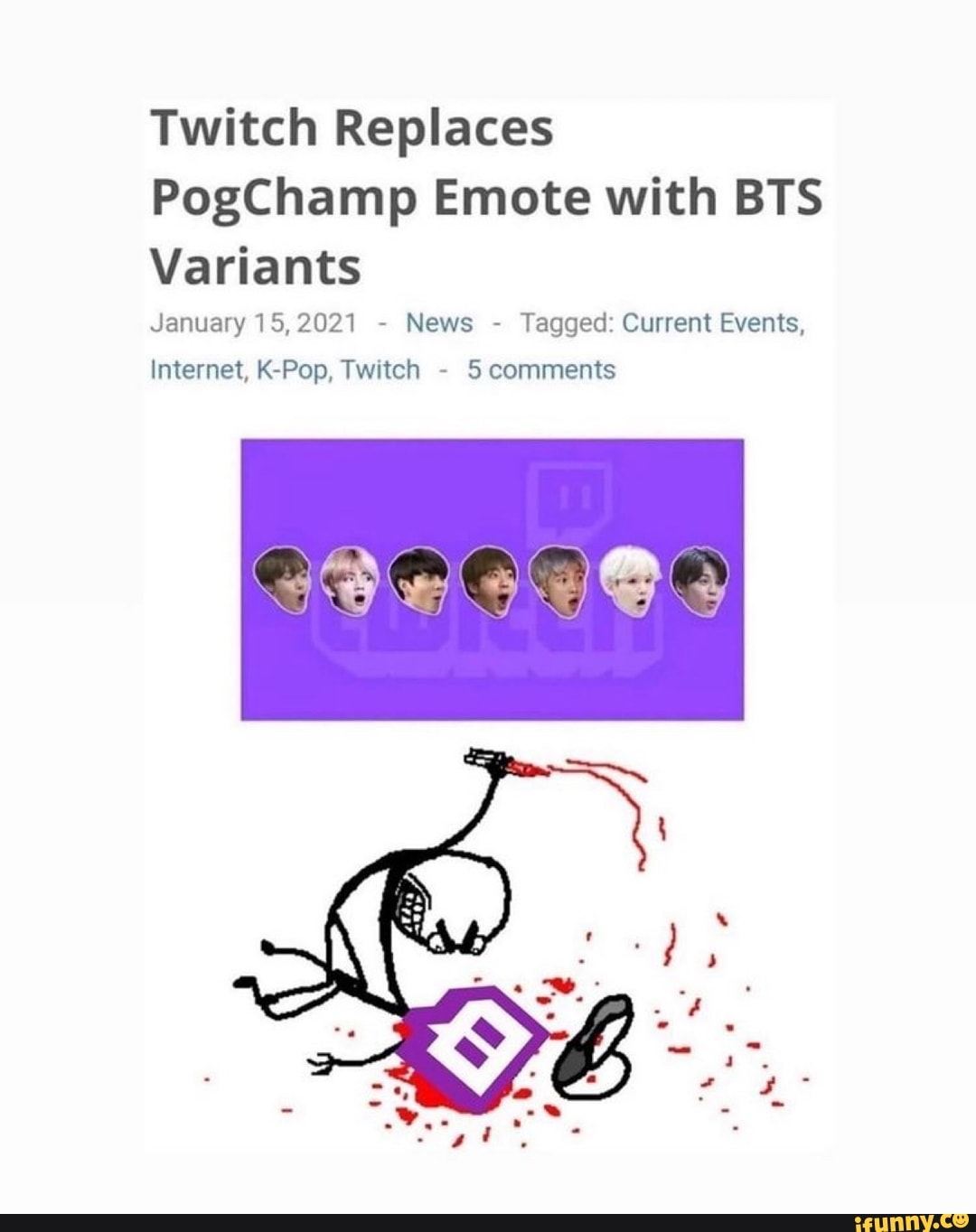 Twitch Replaces PogChamp Emote with BTS Variants January 15,2021 - News ...